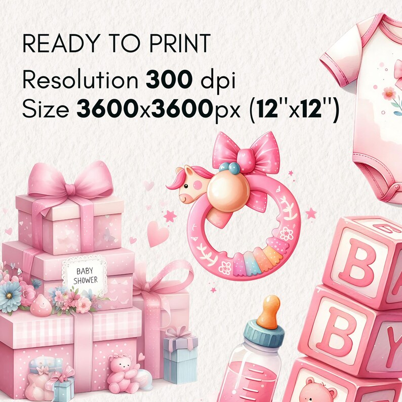 Watercolor Baby Shower Clipart, Pink Baby Shower Pngs, Newborn Baby ...