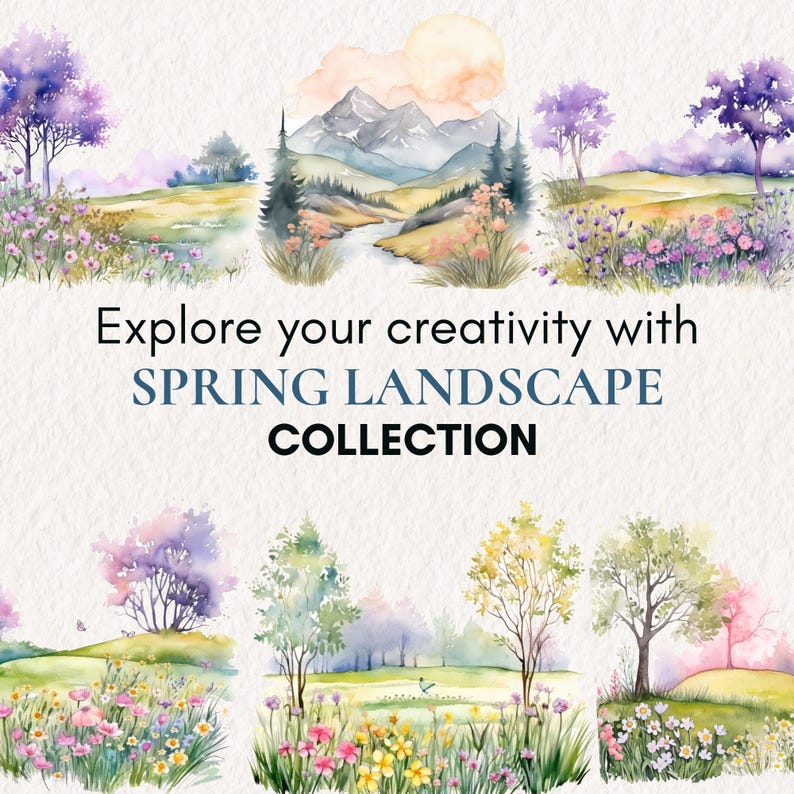 Watercolor Spring Landscapes Clipart, Woodland Scene Illustrations ...
