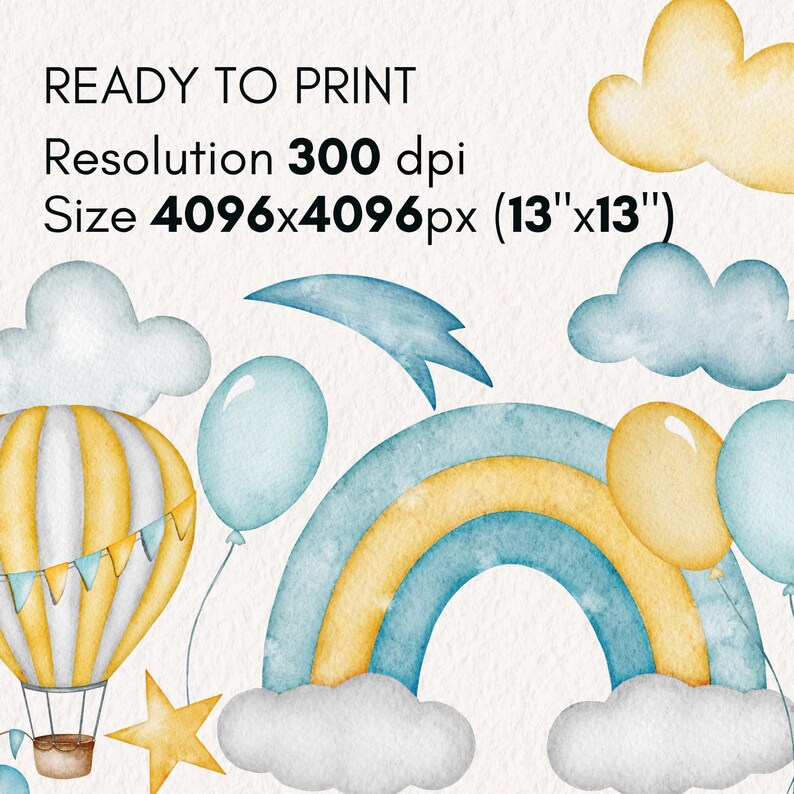 Watercolor Hot Air Balloon Clipart, Pastel Nursery PNG Set (digital ...