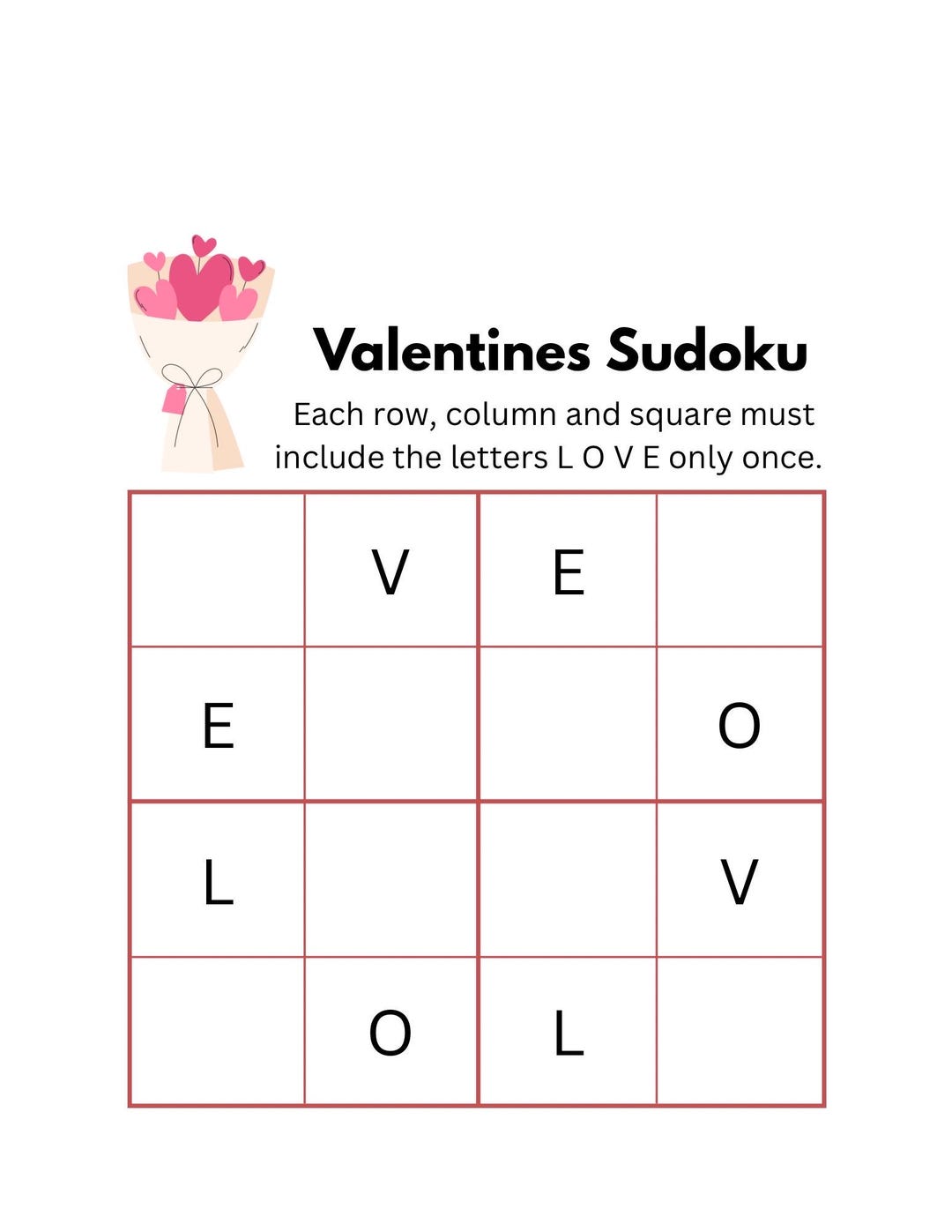 Valentine's Day Sudoku Puzzle for Kids (digital Download - Etsy
