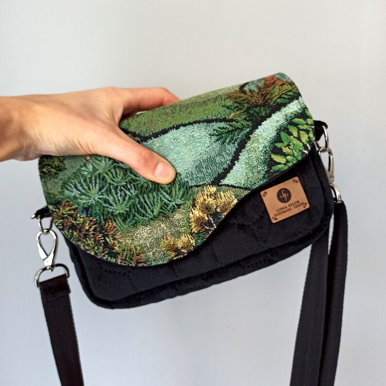 Handmade Small Messenger Bag With Tapestry Flap, Nature-inspired ...
