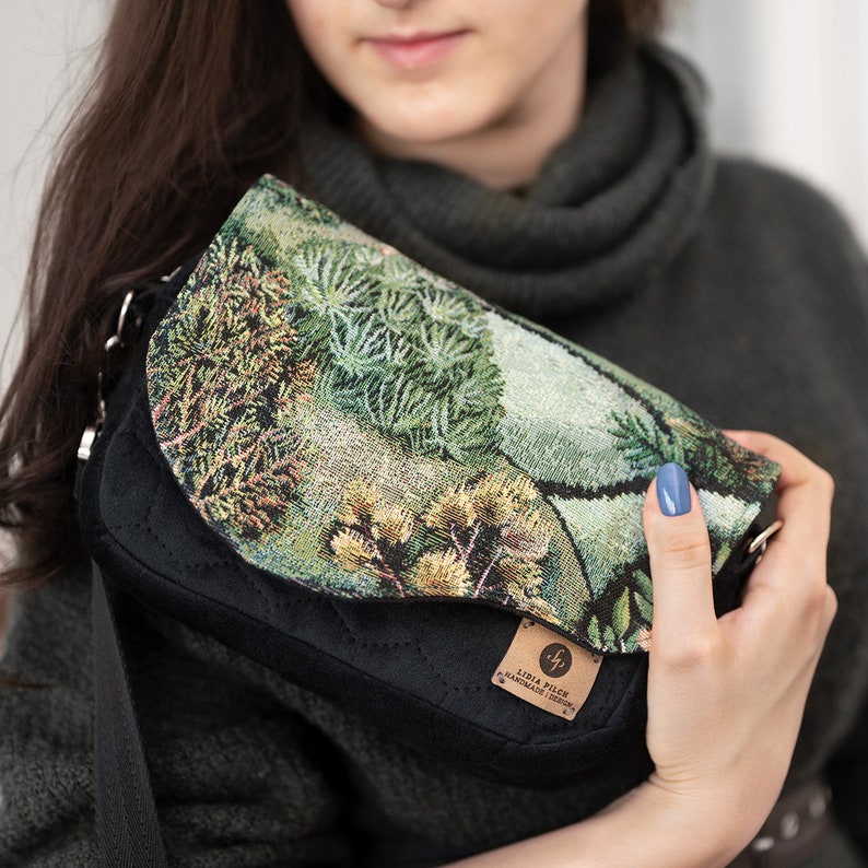 Handmade Small Messenger Bag With Tapestry Flap, Nature-inspired ...