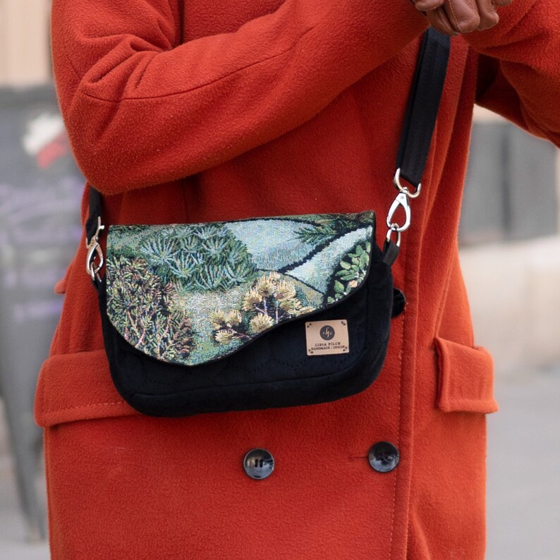 Handmade Small Messenger Bag With Tapestry Flap, Nature-inspired ...