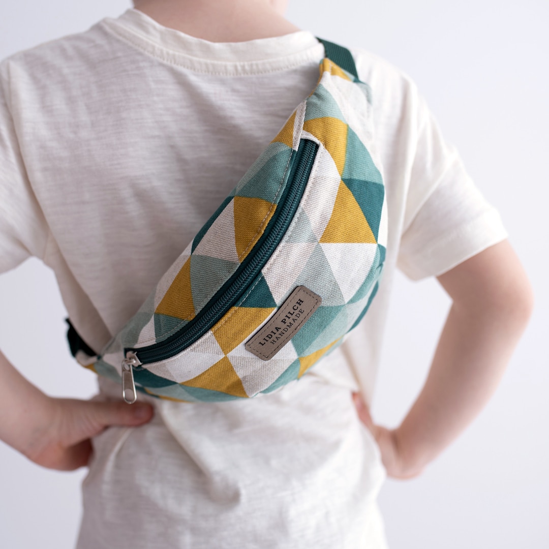 Cute Belt Bag Yellow Green Triangles, Toddler Travel Pouch, Junior ...