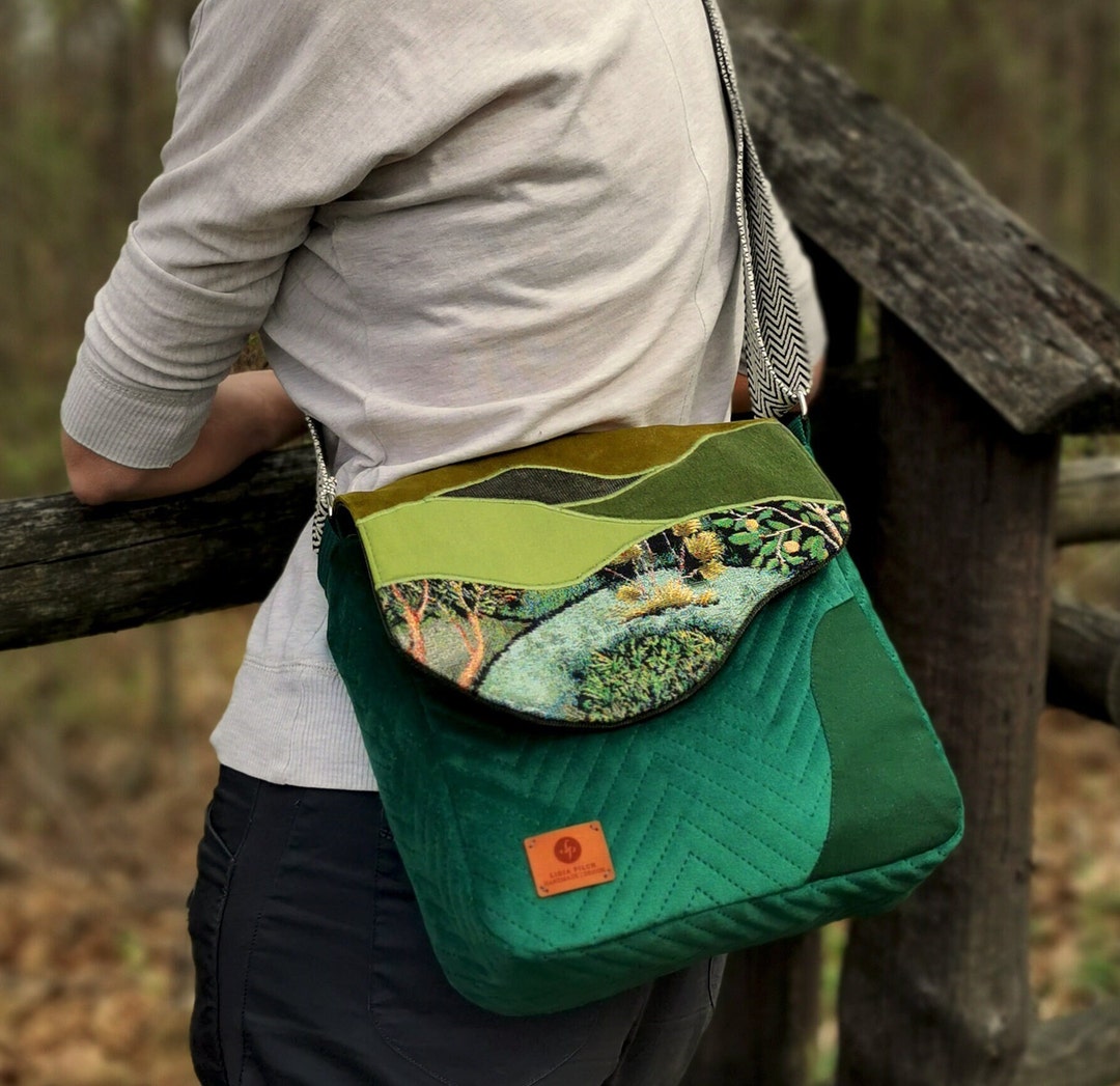 Green Messenger Bag for Women, Casual Style Textile Bag, Anniversary ...