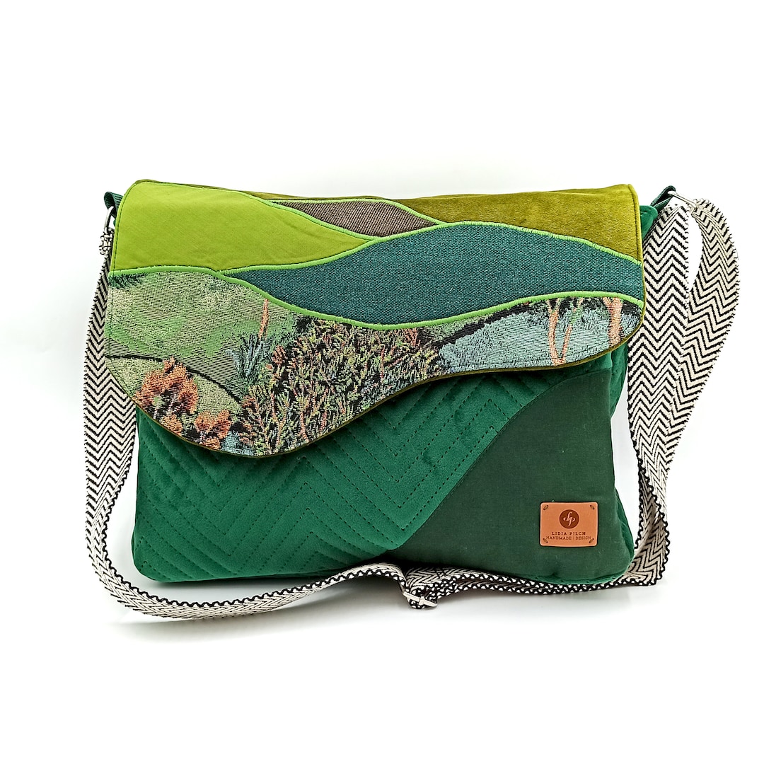 Green Big Messenger Bag With Appliqué, Eco Bag, Casual Style, Crossbody ...