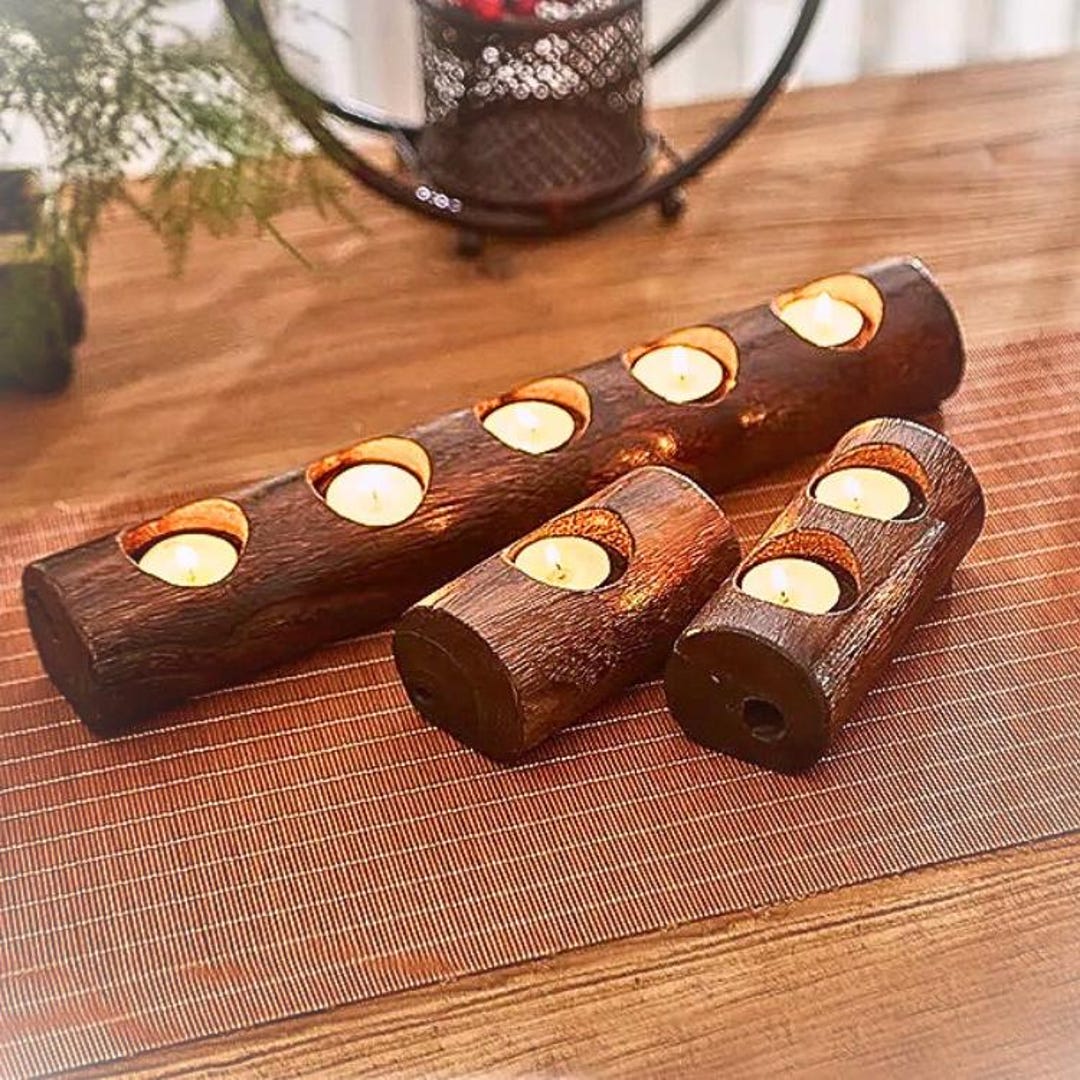 Solid Wood Candle Holder Log Handmade Candle Stand Home Decor Wooden ...