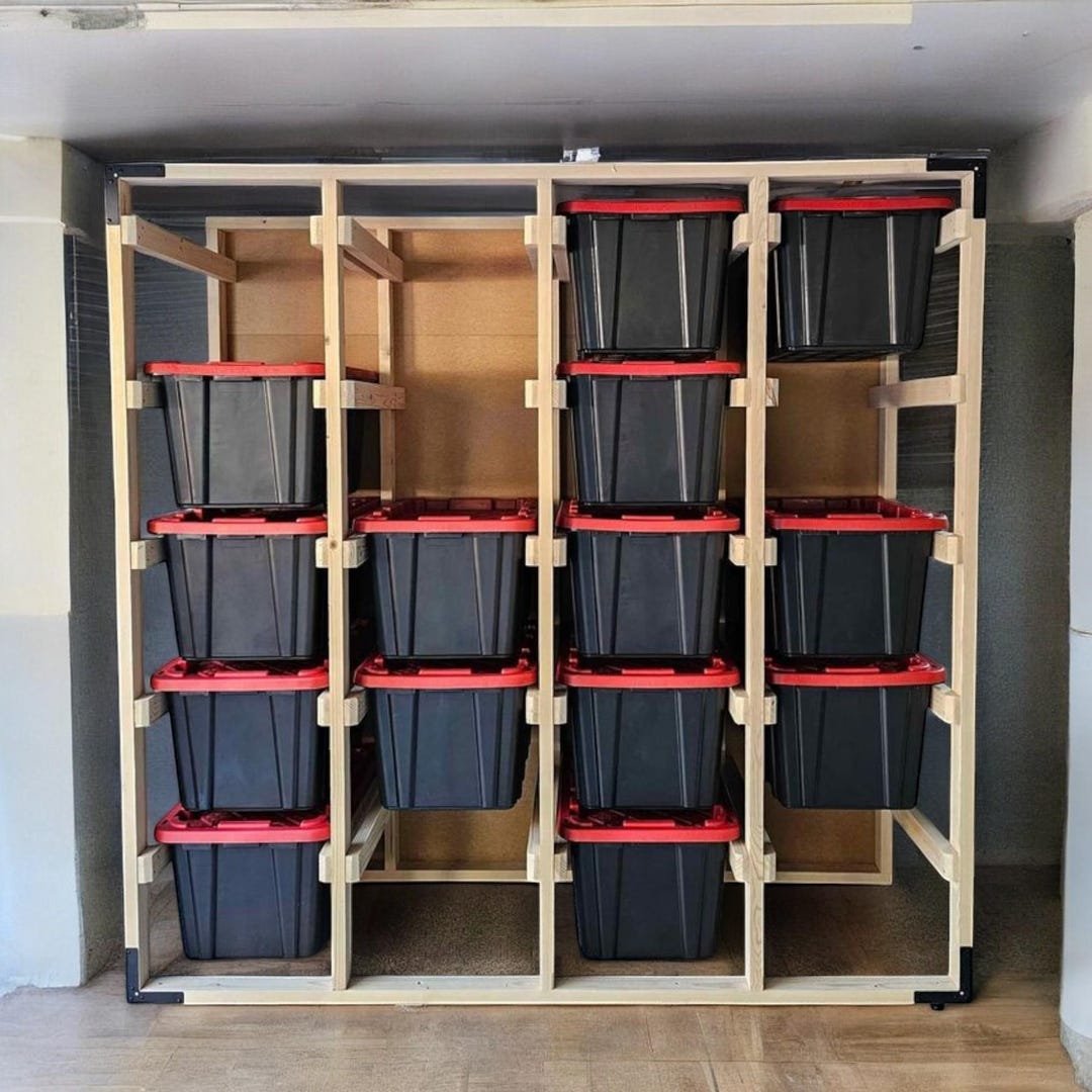 27 Gallon Tote Rack Plans, Tote Garage Storage Shelves, Organization ...