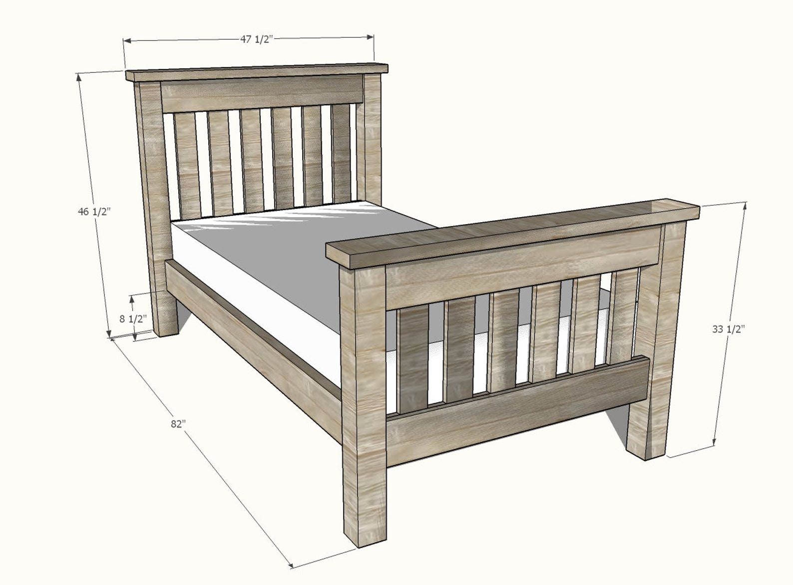 Simple Single Bed Plans, Farmhouse Bed Plans, Wooden Bed Plans, PDF ...