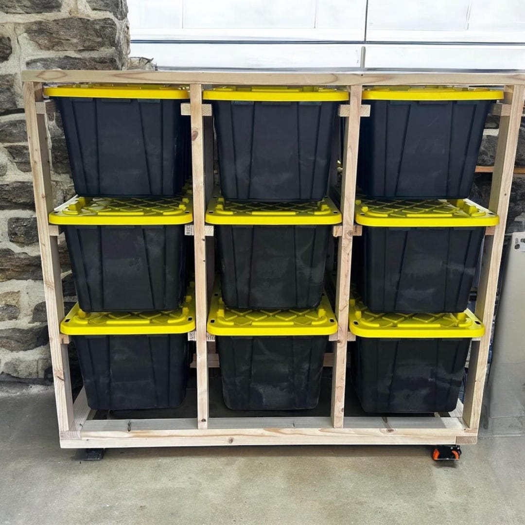 DIY Tote Rack | 27 Gallon Tote Storage Rack Plans | Wheelie Tote ...