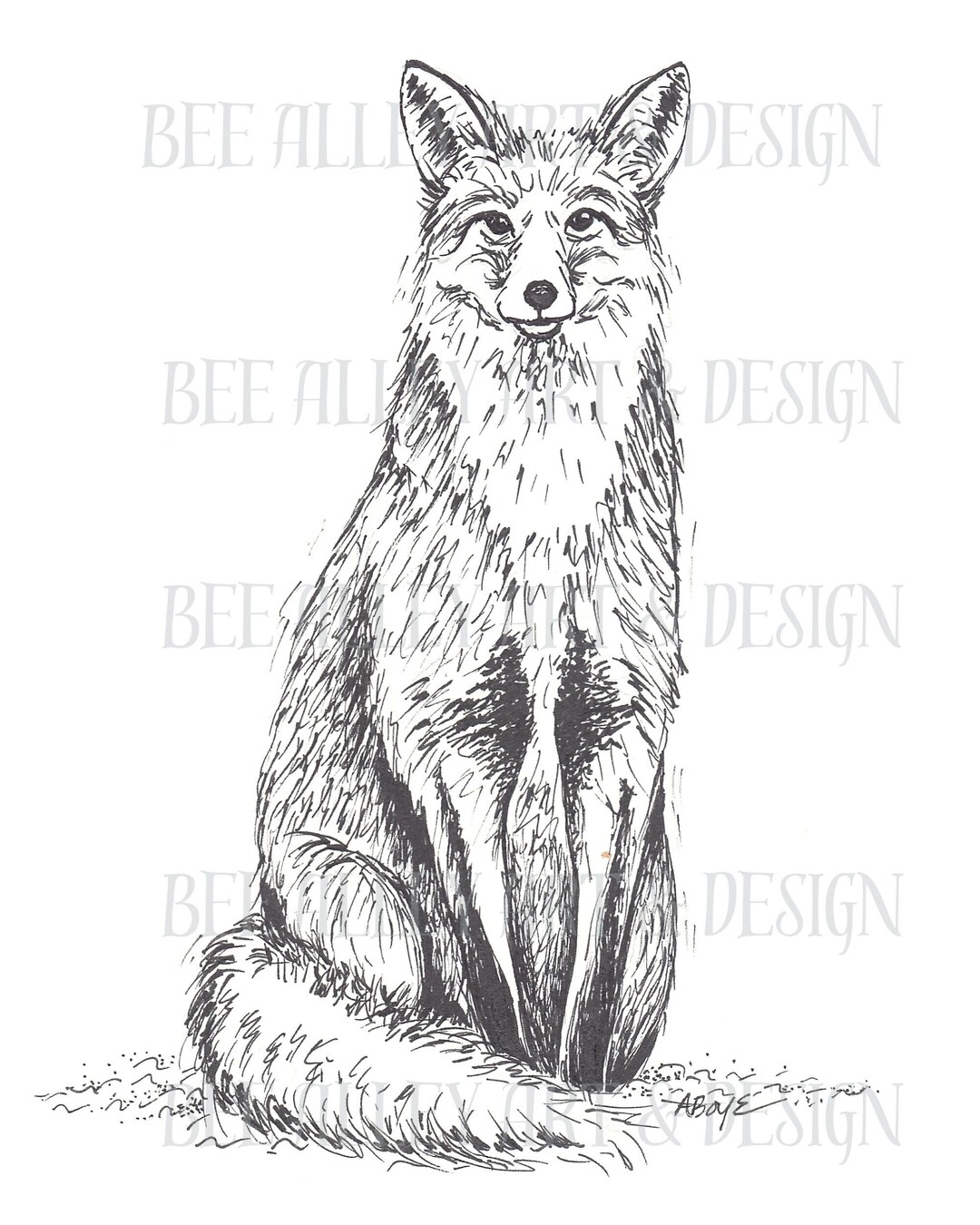 Pen & Ink Fox Illustration, Black and White Animal Art, Original Art ...