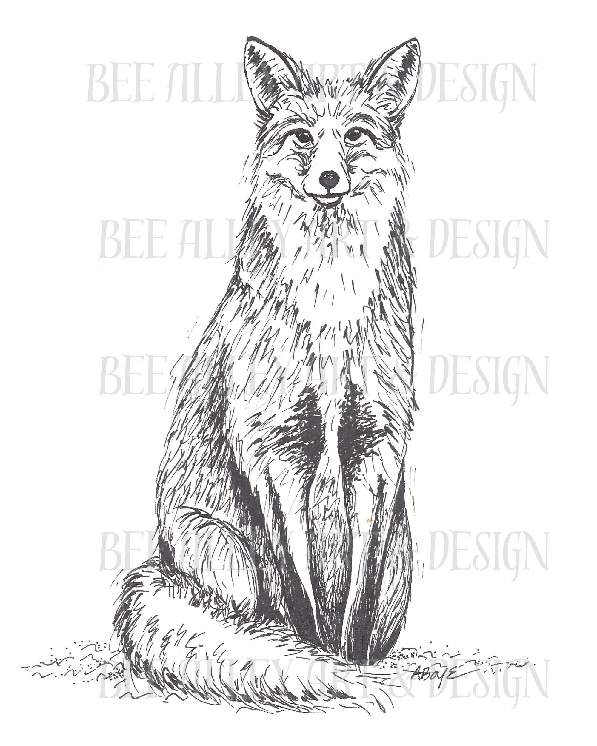Pen & Ink Fox Illustration, Black and White Animal Art, Original Art ...