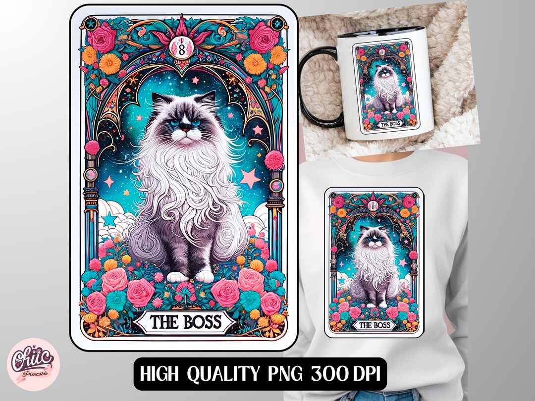The Boss Tarot Card PNG - Cute & Funny Cat Sublimation Design | Instant ...