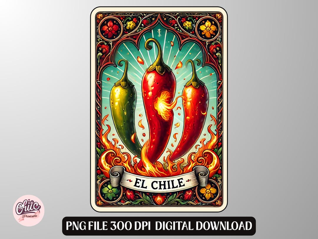 El Chile – Spicy Mexican Tarot Card Art PNG, Colorful Digital Download ...