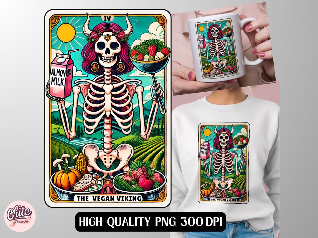 Vegan Viking – Funny Sarcastic Skeleton Tarot Card PNG, Gothic Digital ...