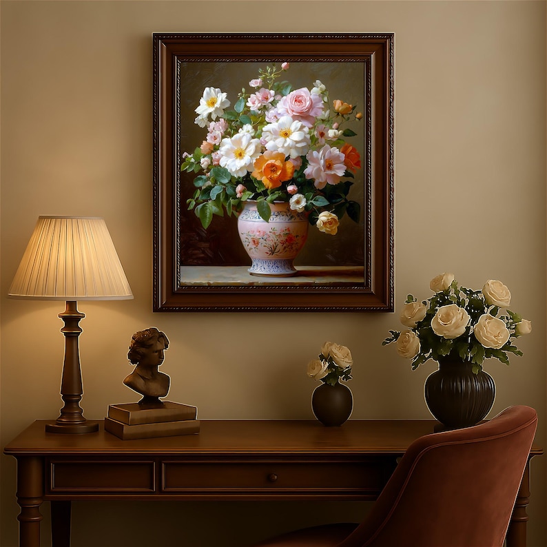 Pastel Floral Still Life Print | Printable Antique European Roses ...