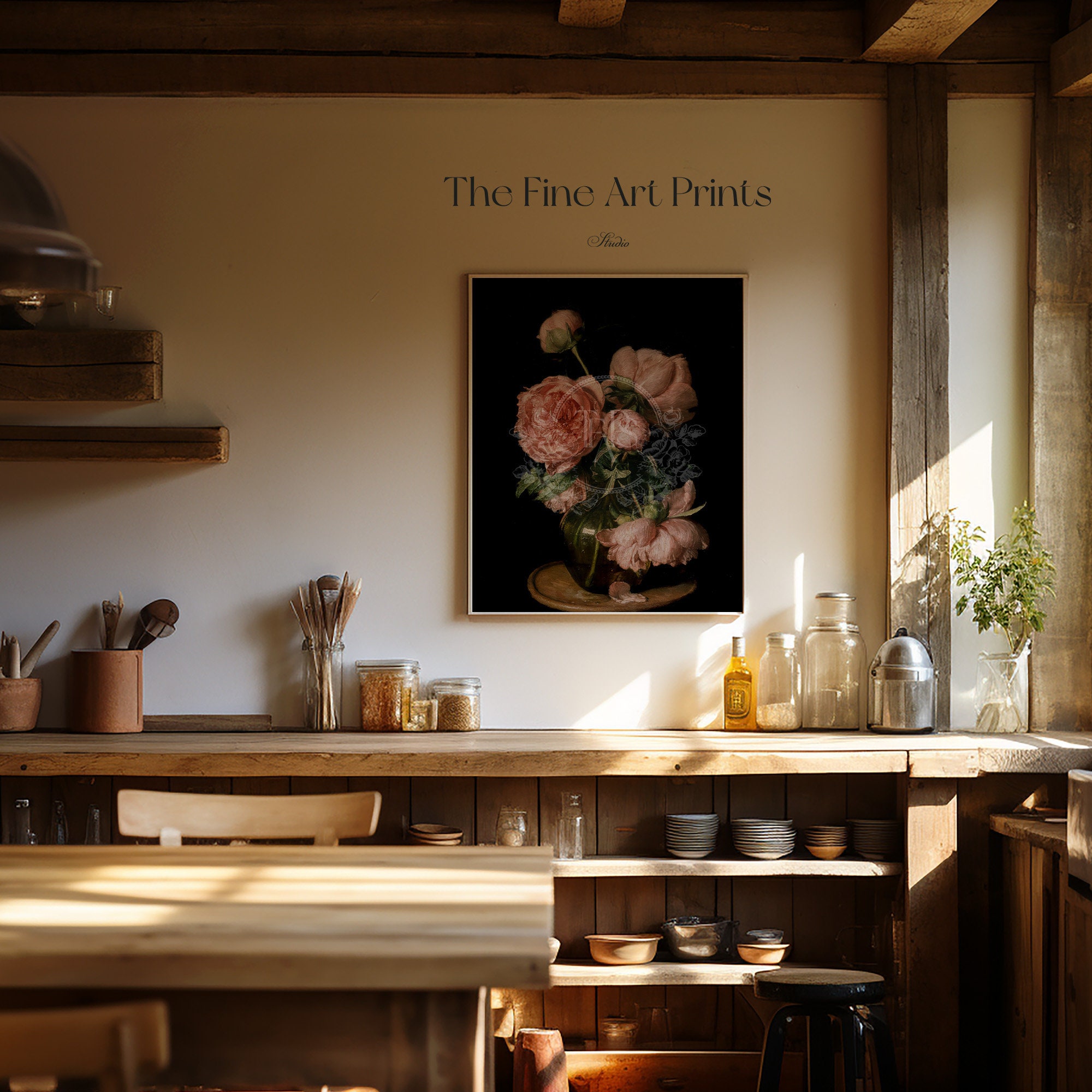 Vintage Moody Peony Painting Dark Academia Digital Print Farmhouse Floral Wall Art PRINTABLE ...