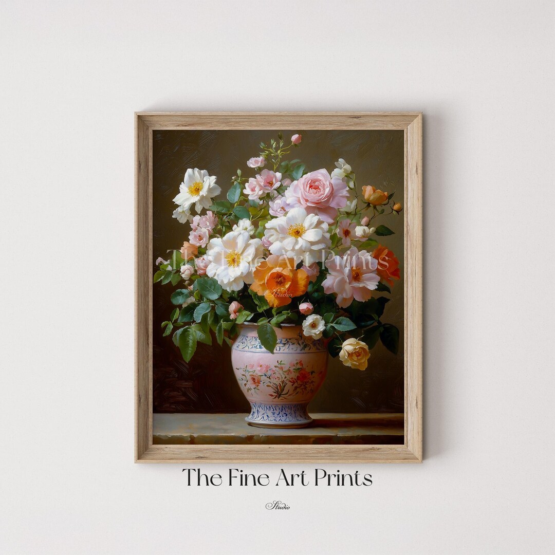Pastel Floral Still Life Print | Printable Antique European Roses ...