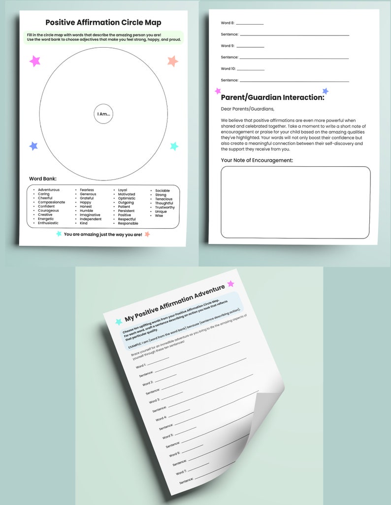 Positive Affirmation Adventure Kit for Kids Printable Activity Sheets ...