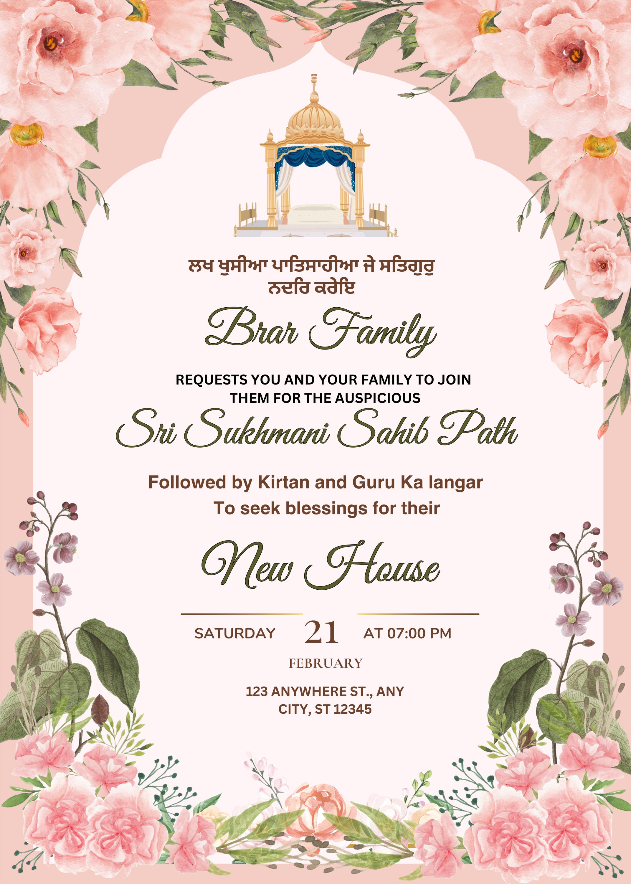 Editable Path Invitation, Sukhmani Sahib Path Digital Invitation ...