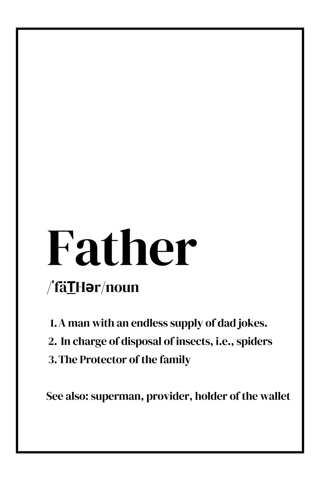 Father Definition Funny, Dad Definition, Father's Day Gift, Gift for ...