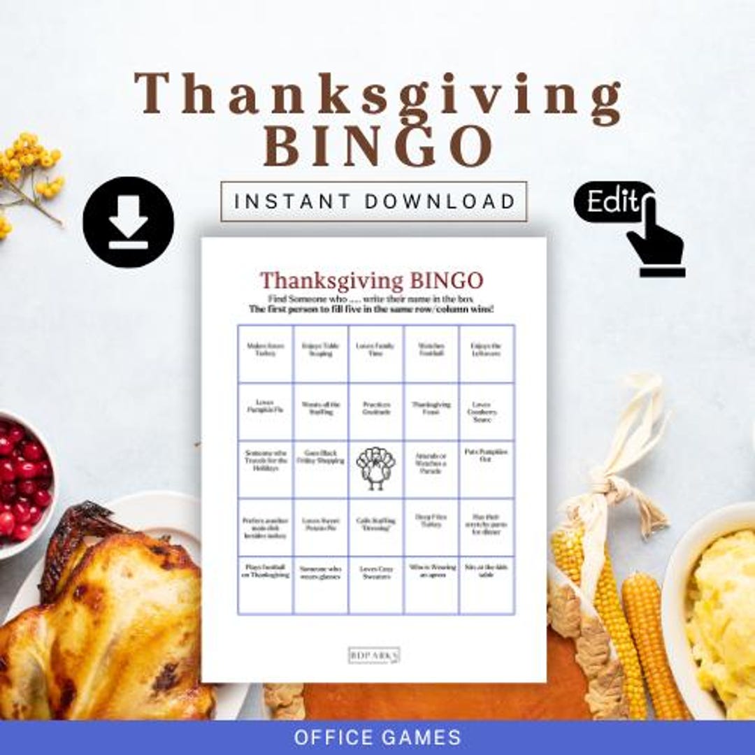 Team Building Get to Know Me Printable Thanksgiving Bingo Game Template ...
