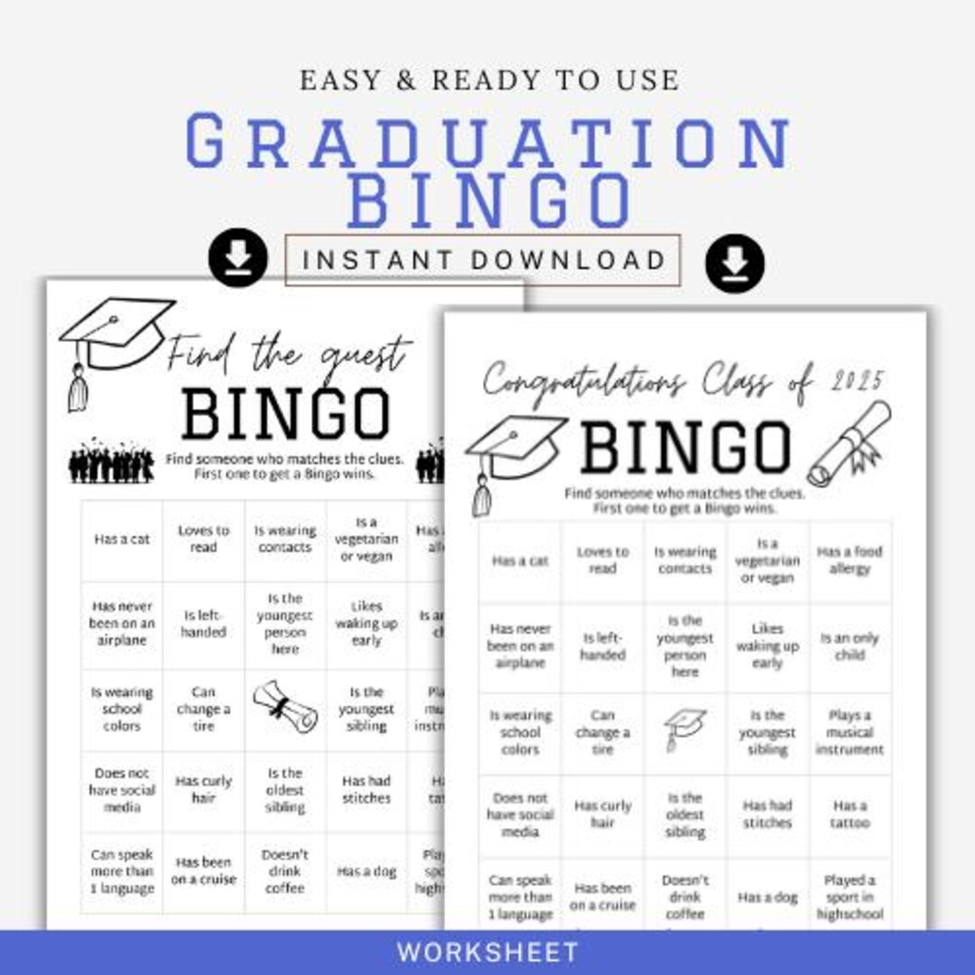 Graduation Party Game BINGO Card Get to Know Me Games Printable Modern ...