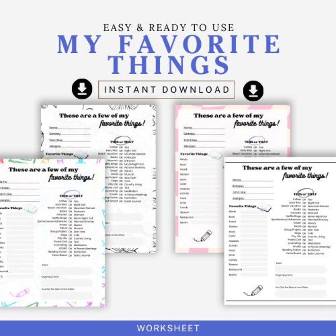 My Favorite Things List Get to Know Me Team Building Get to Know Me ...