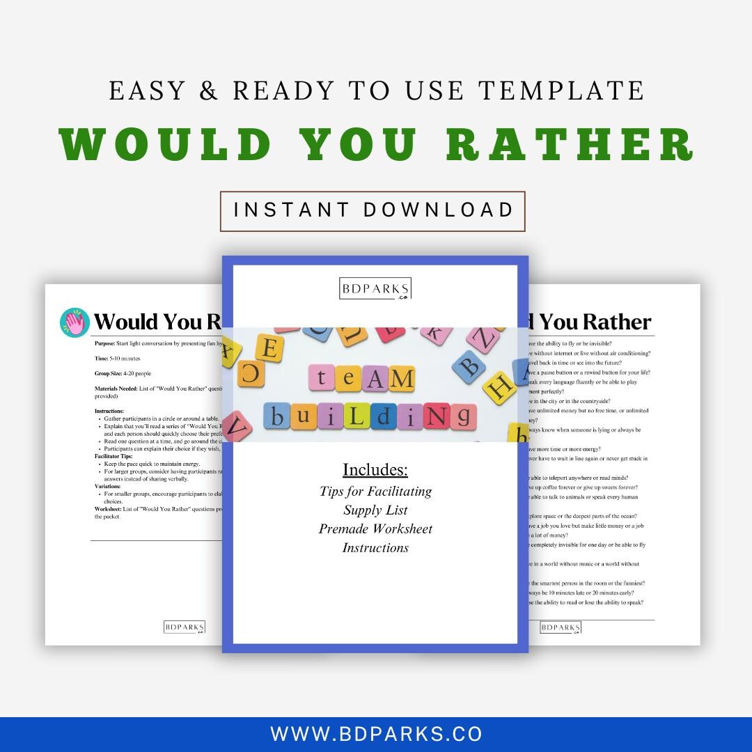 Would You Rather Team Building Questionaire Get to Know Me Printable ...