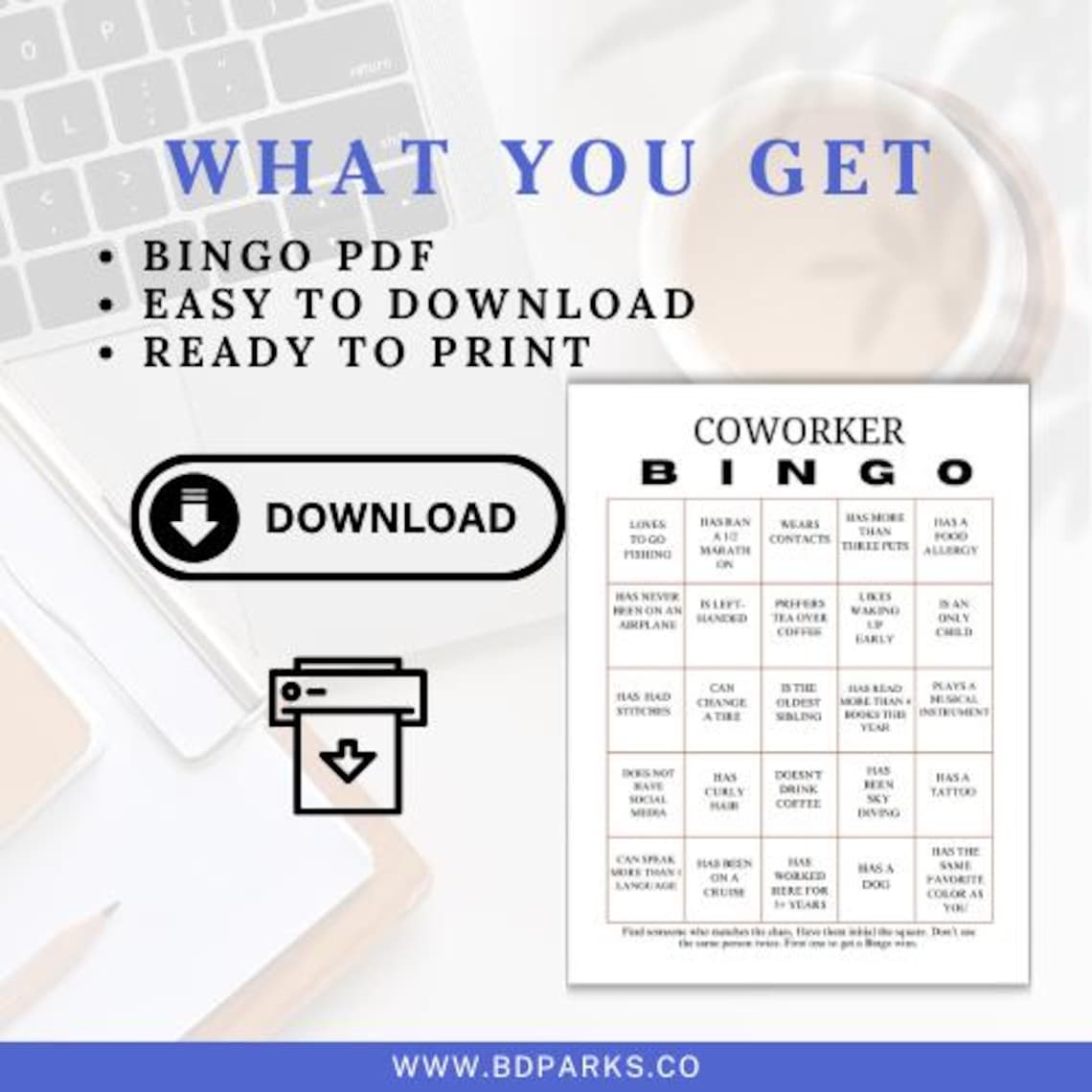 Coworker Bingo, Work Bingo, Office Bingo Printable, Bingo Game for ...