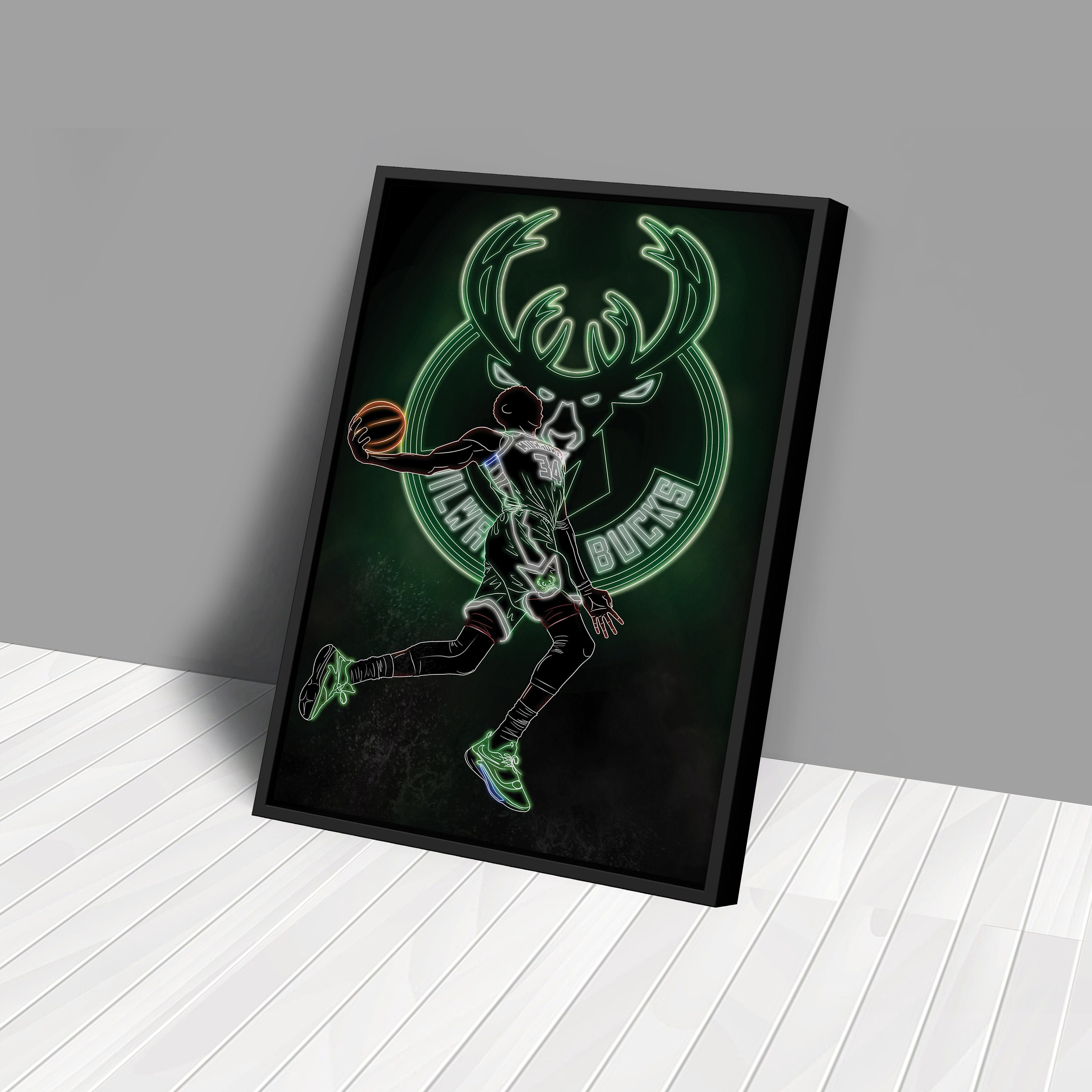 Giannis Antetokounmpo Poster Neon Effect Milwaukee Bucks NBA Canvas ...