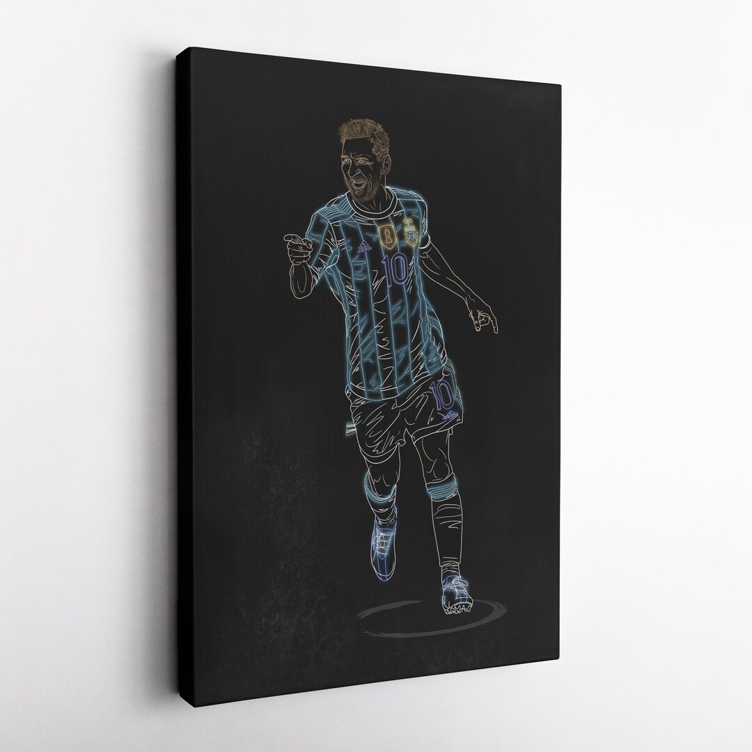 Lionel Messi Poster Neon Effect Argentina Canvas Wall Art Print Kids ...