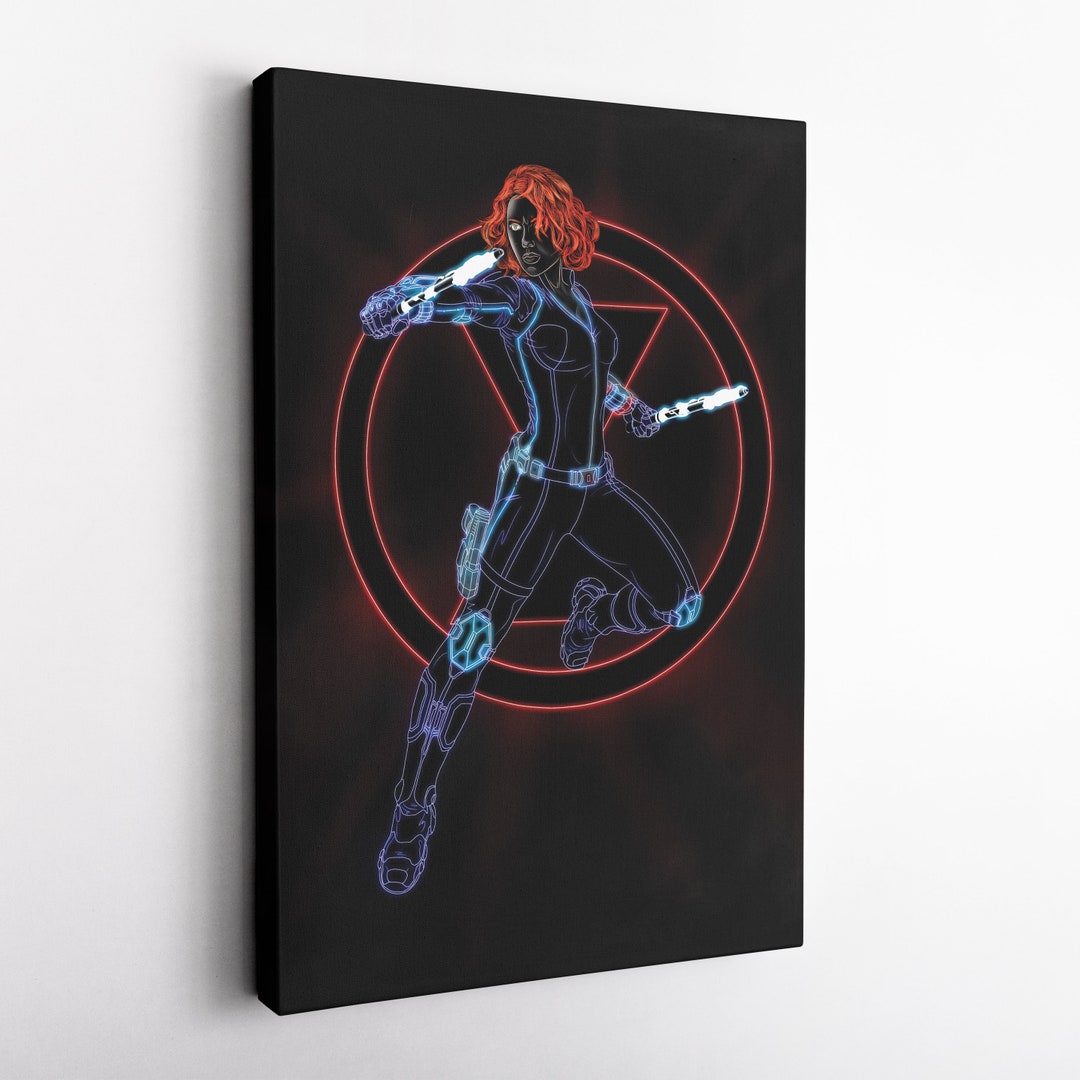 Black Widow Poster Neon Marvel Comics Canvas Wall Art Print Kids Room ...