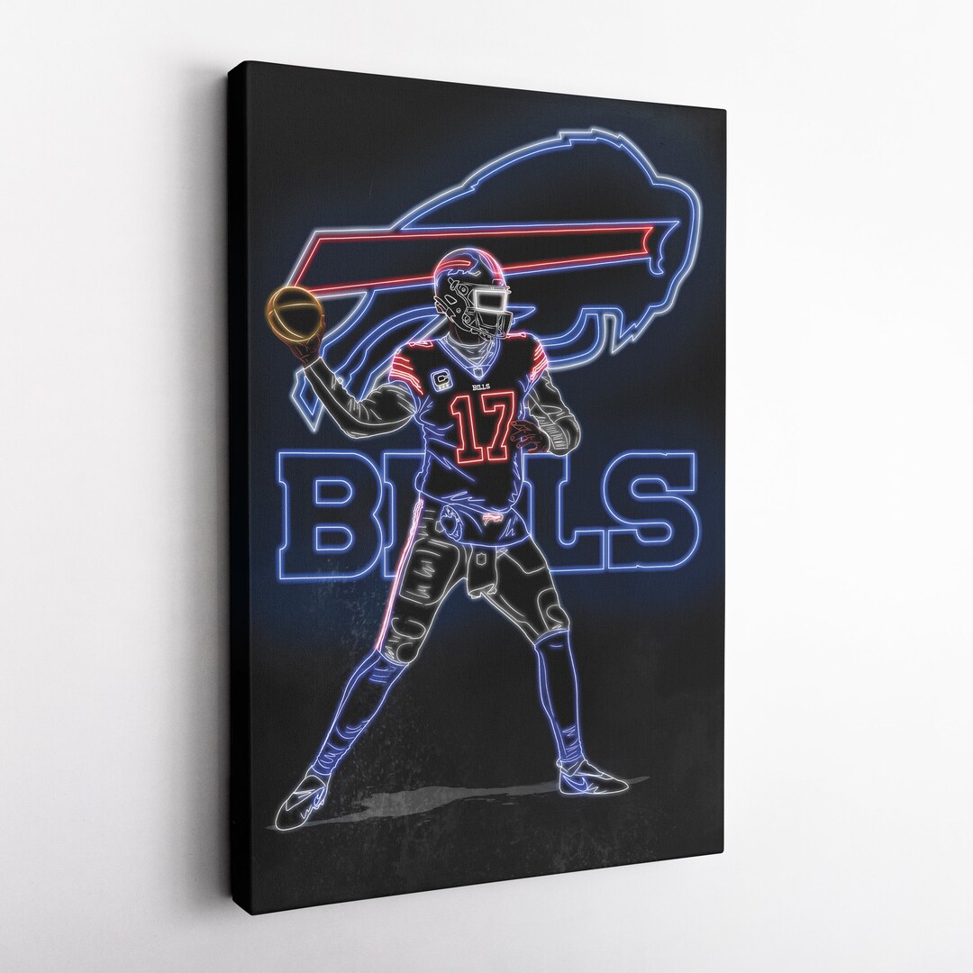 Josh Allen Poster Neon Effect Buffalo Bills NFL Canvas Wall Art Print ...