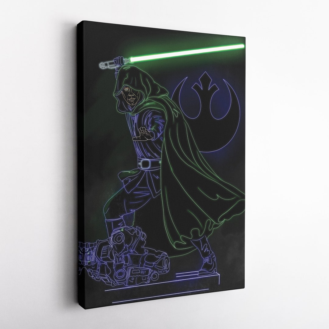Luke Skywalker Poster Neon Star Wars Canvas Wall Art Print Kids Room ...