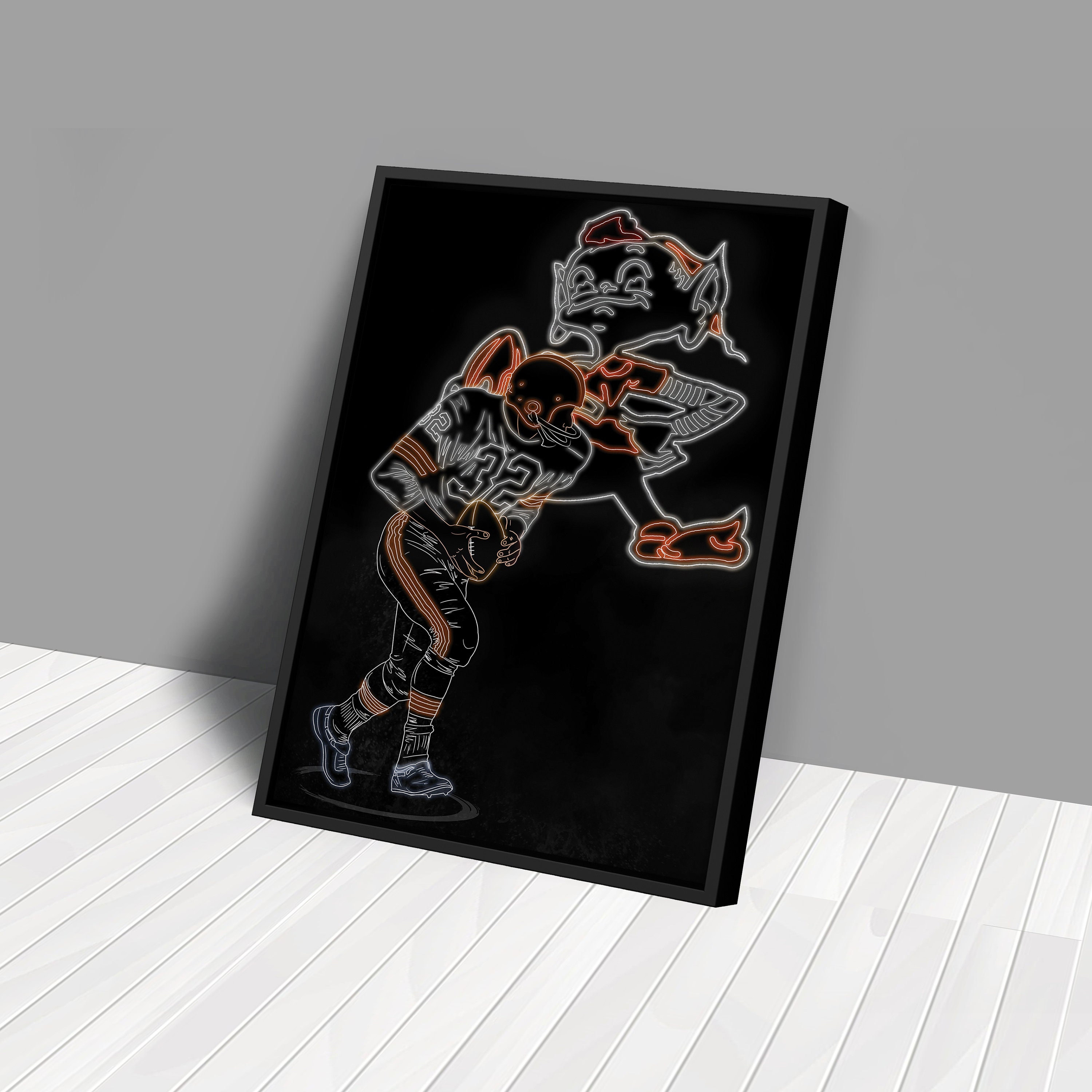 Jim Brown Poster Neon Effect Cleveland Browns NFL Canvas Wall Art Print ...