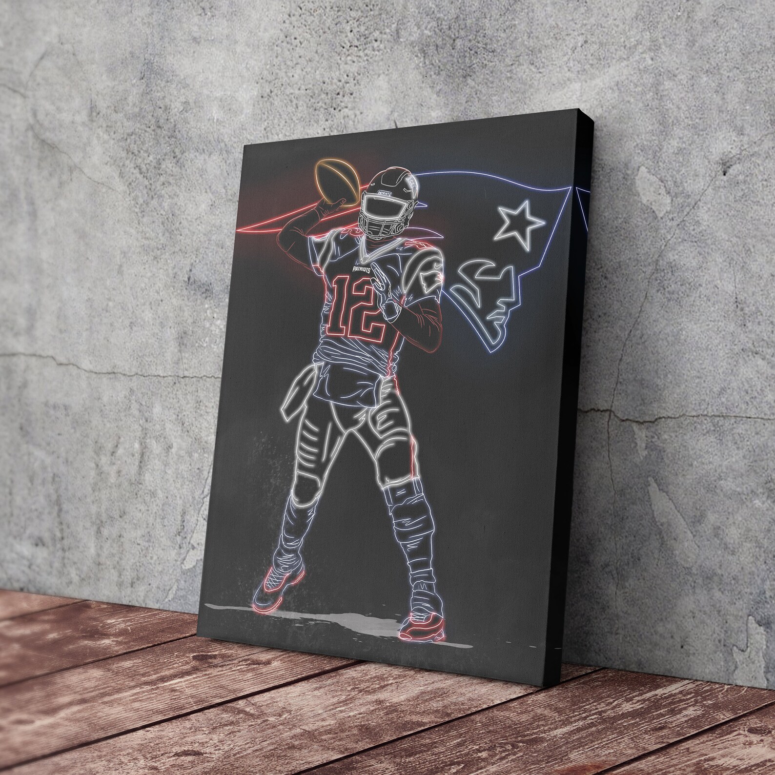 Tom Brady Poster Neon Effect New England Patriots NFL Canvas Wall Art ...