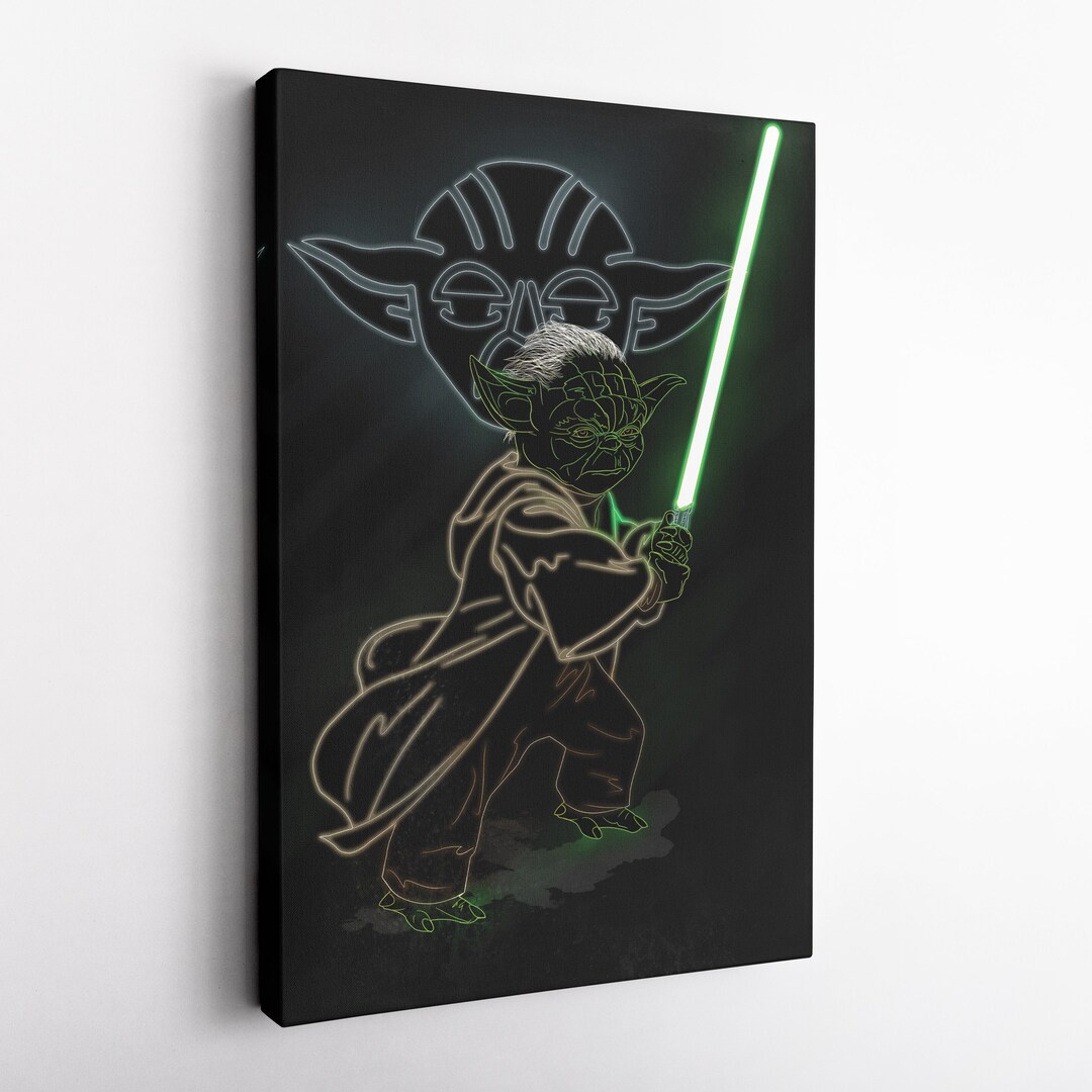 Master Yoda Poster Neon Star Wars Canvas Wall Art Print Kids Room ...
