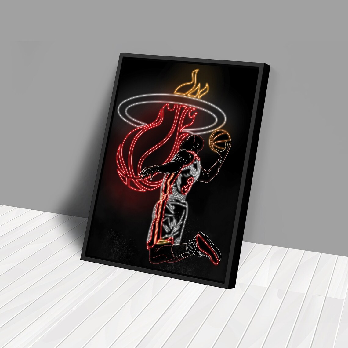 Dwyane Wade Poster Neon Effect Miami Heat NBA Canvas Wall Art Print ...