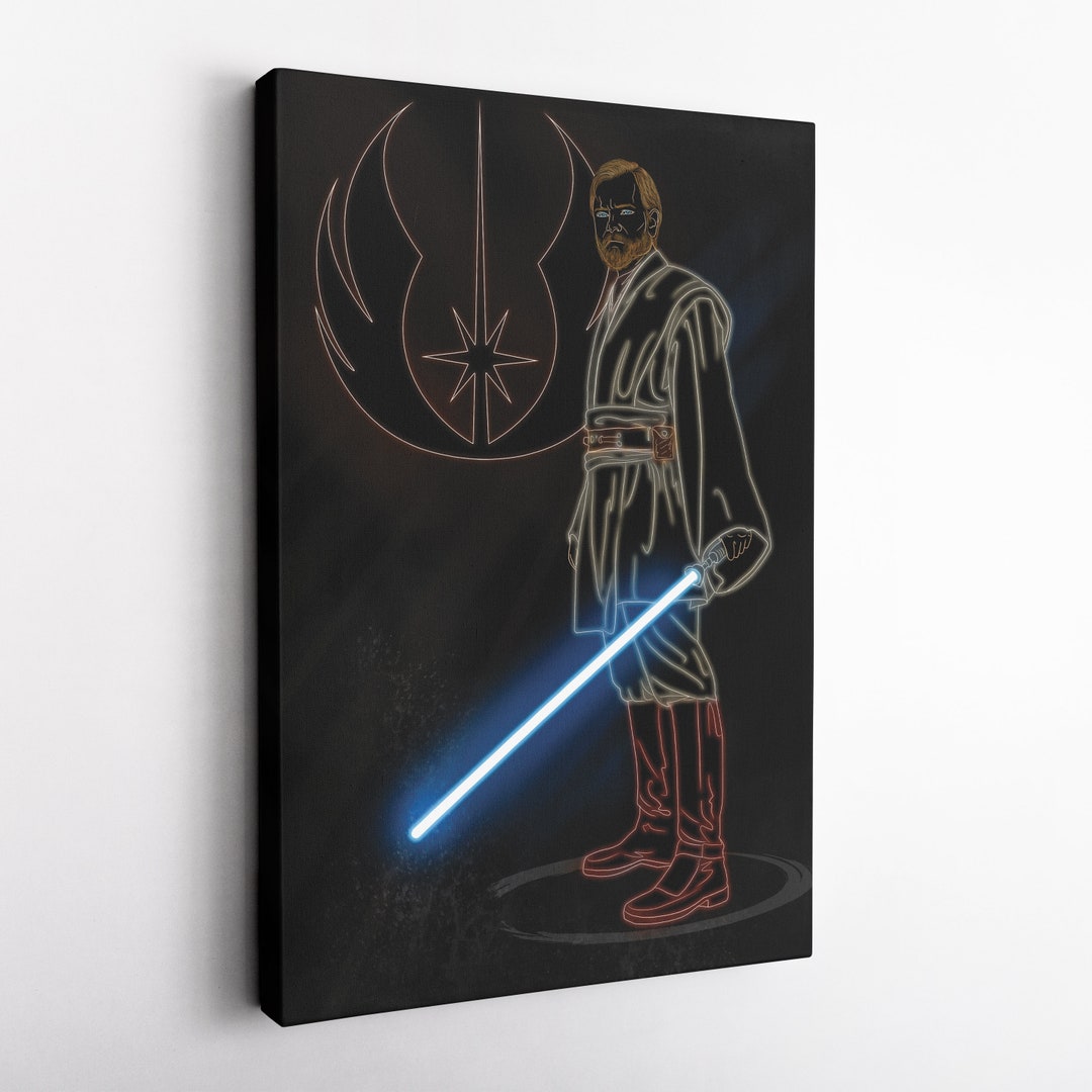 Obi-wan Kenobi Poster Neon Star Wars Canvas Wall Art Print Kids Room ...