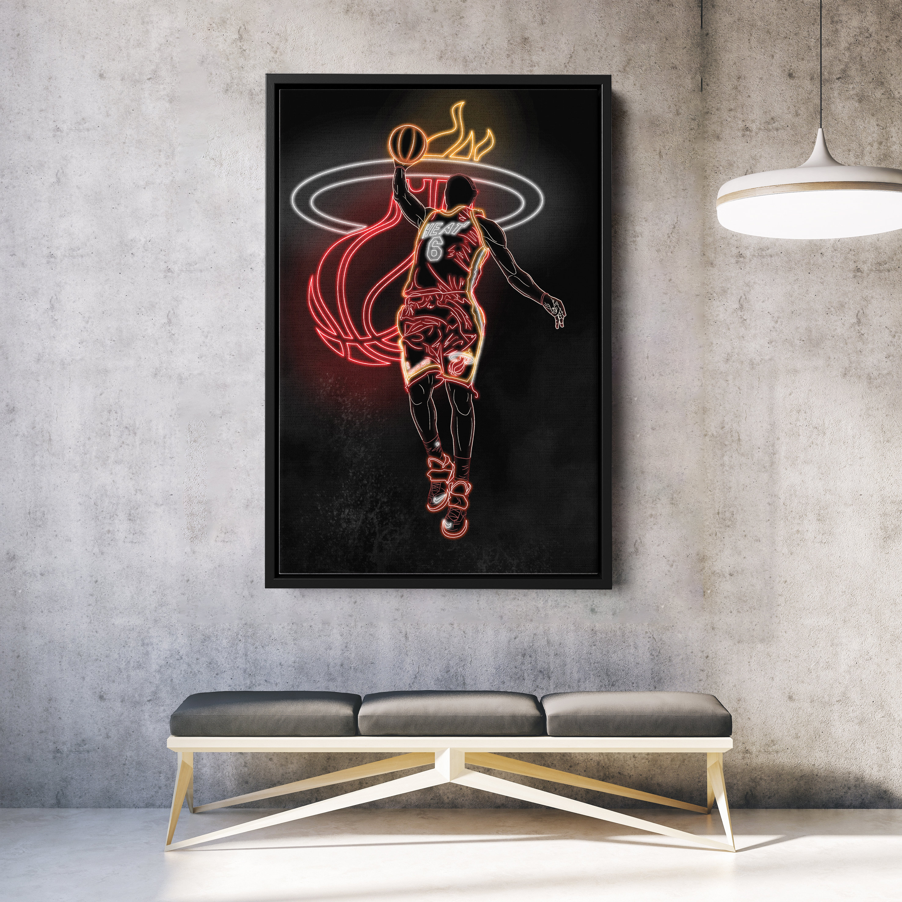 Lebron James Poster Neon Effect Miami Heat NBA Canvas Wall Art Print ...