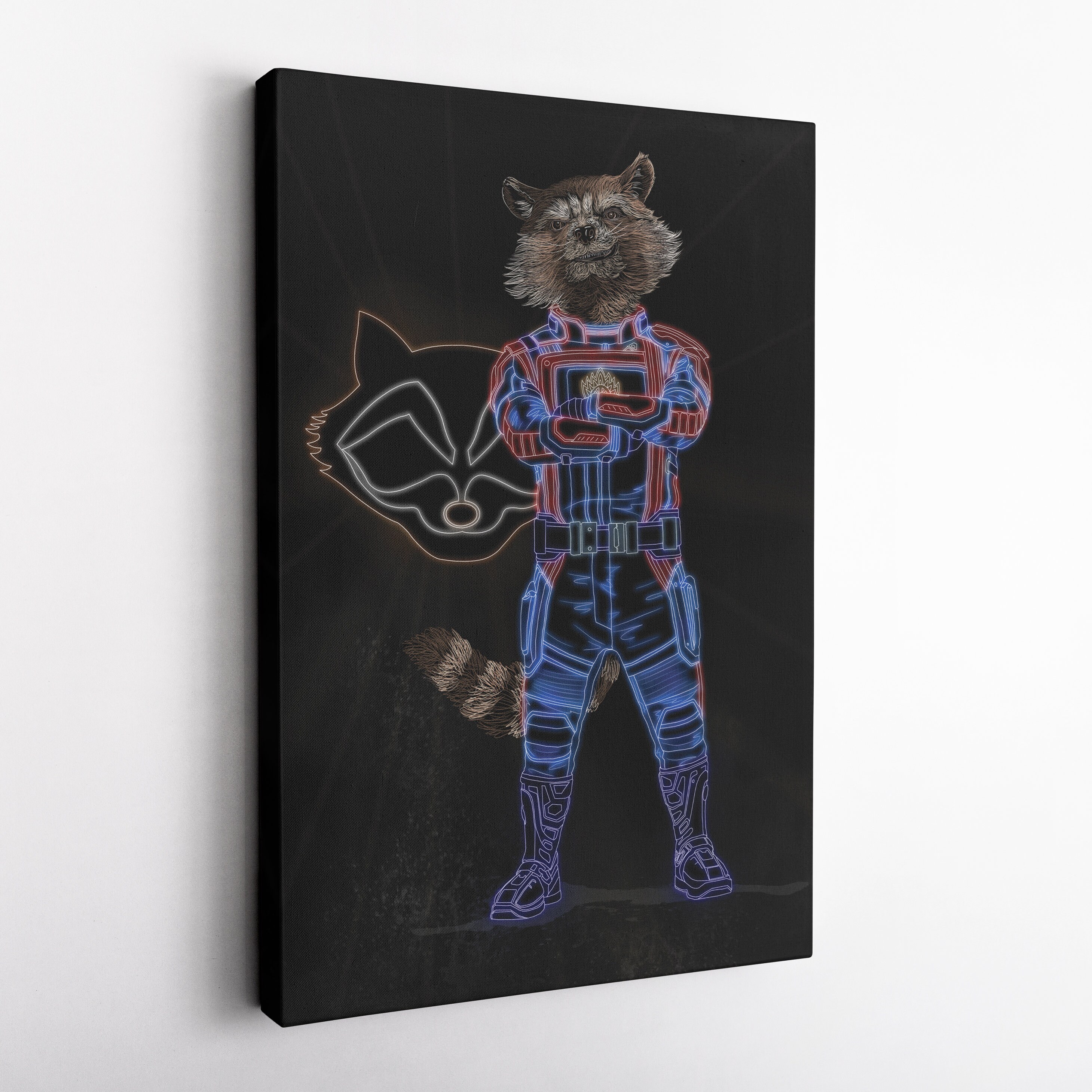 Rocket Raccoon Poster Neon Marvel Comics Canvas Wall Art Print Kids ...