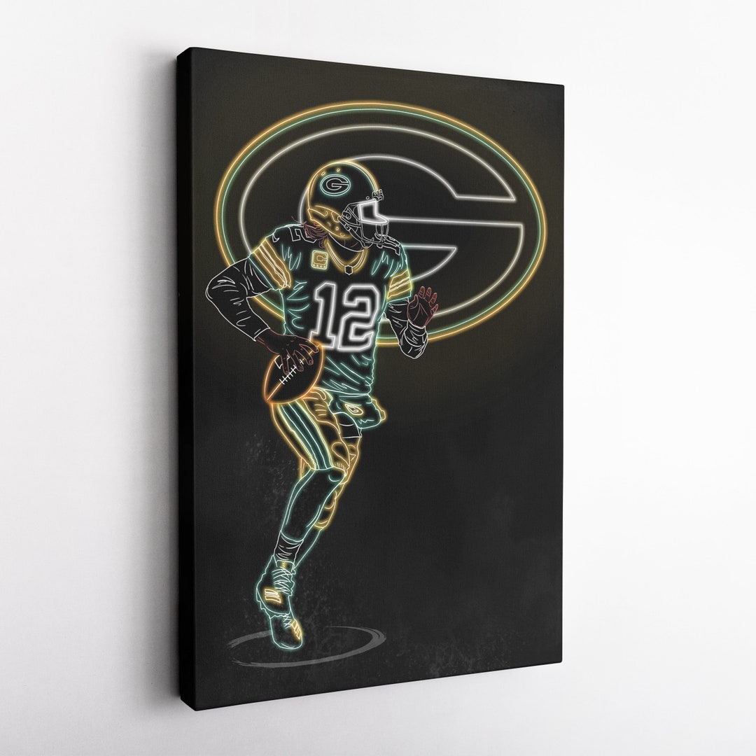 Aaron Rodgers Poster Neon Effect Green Bay Packers NFL Canvas Wall Art ...