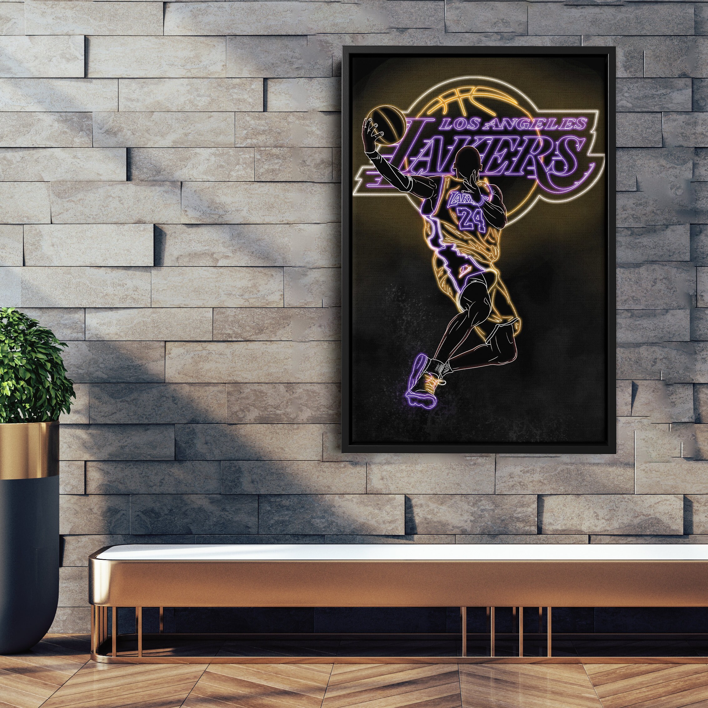 Lakers Legend Poster Neon Effect Los Angeles Lakers NBA Canvas Wall Art ...