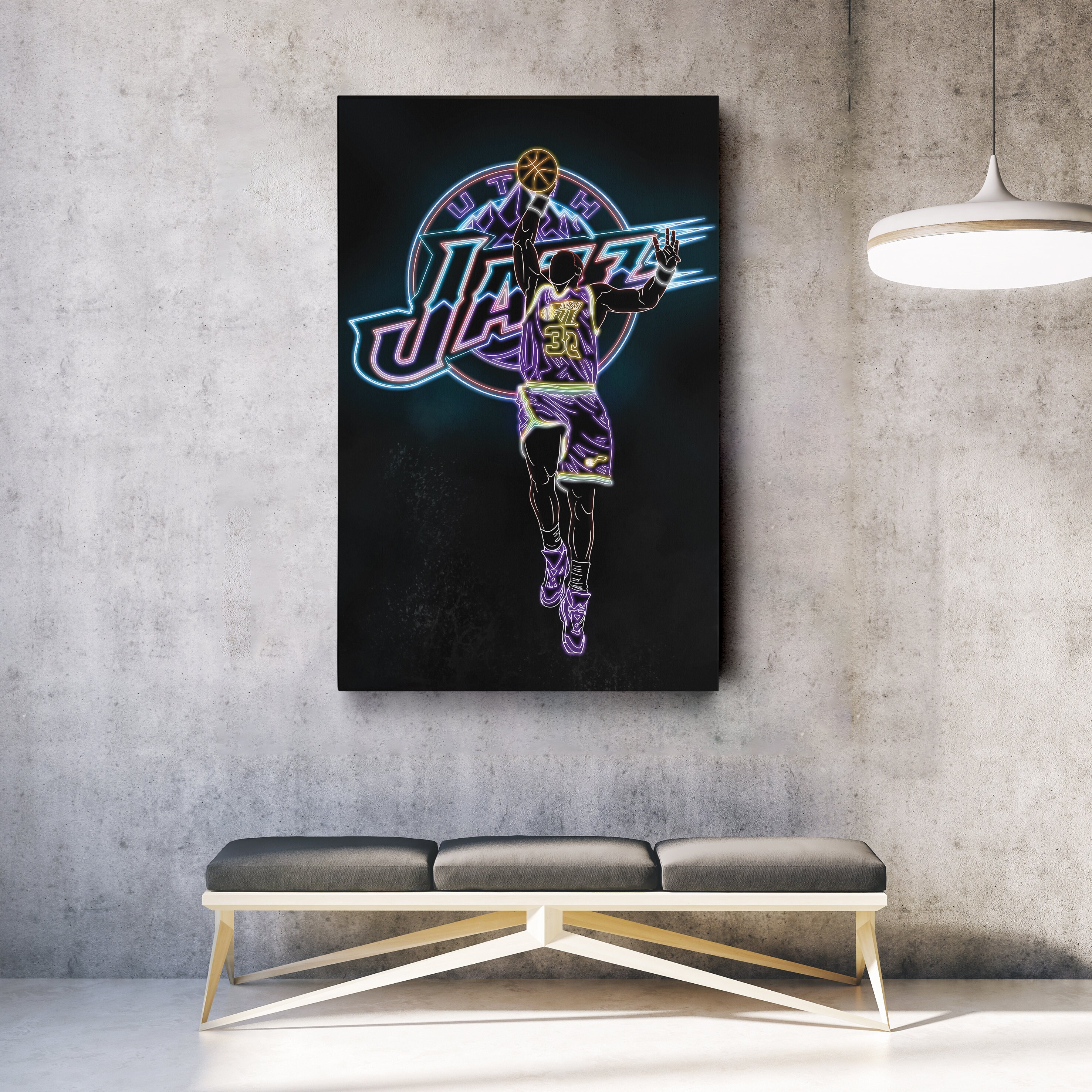 Karl Malone Poster Neon Effect Utah Jazz NBA Canvas Wall Art Print Kids ...