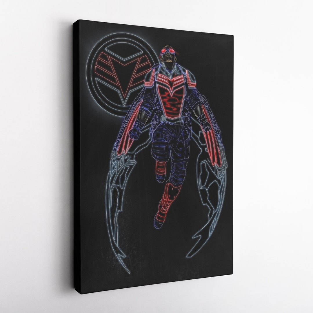 Falcon Poster Neon Marvel Comics Canvas Wall Art Print Kids Room Framed ...