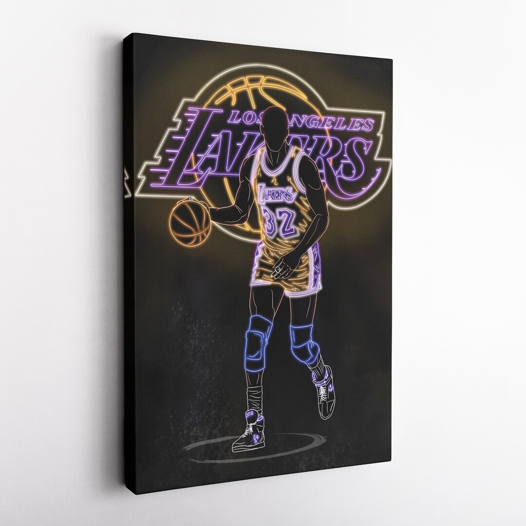 Magic Johnson Poster Neon Effect Los Angeles Lakers NBA Canvas Wall Art ...