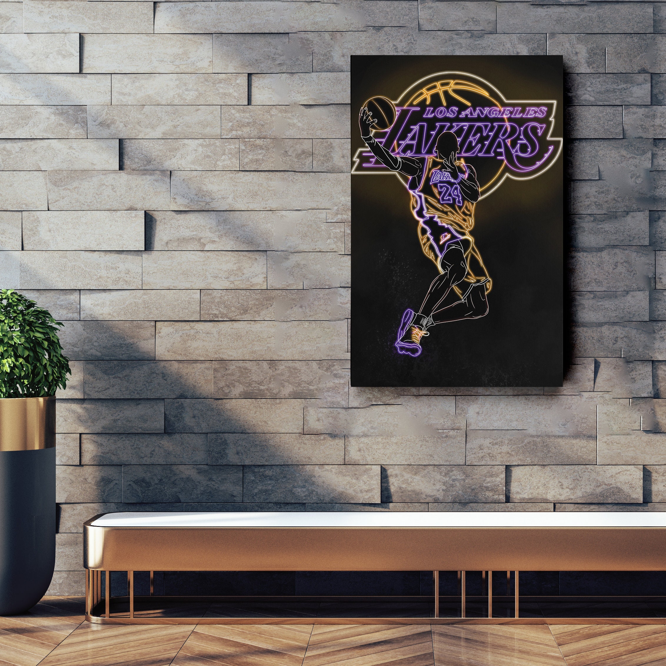 Lakers Legend Poster Neon Effect Los Angeles Lakers NBA Canvas Wall Art ...