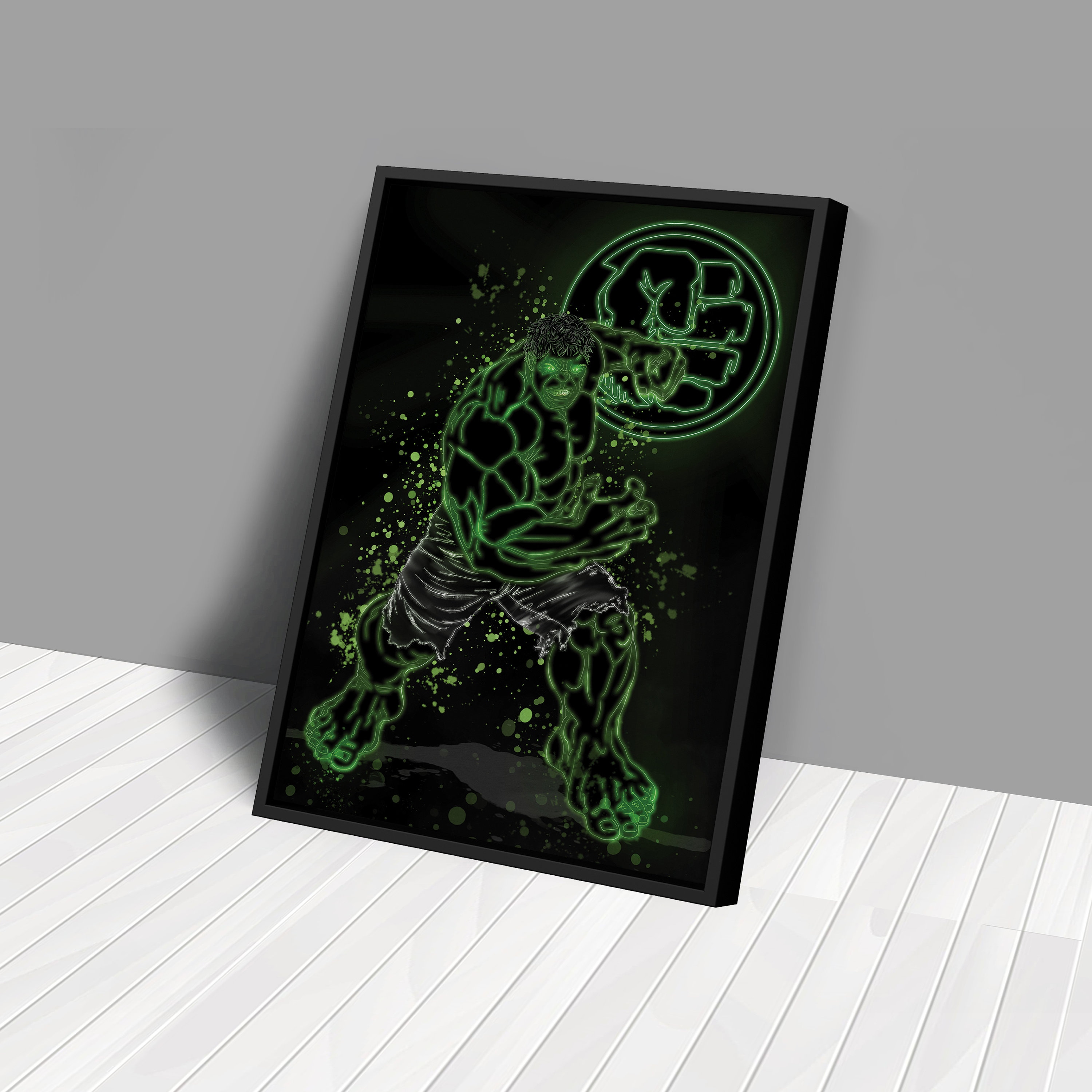 Hulk Poster Neon Marvel Comics Canvas Wall Art Print Kids Room Framed ...