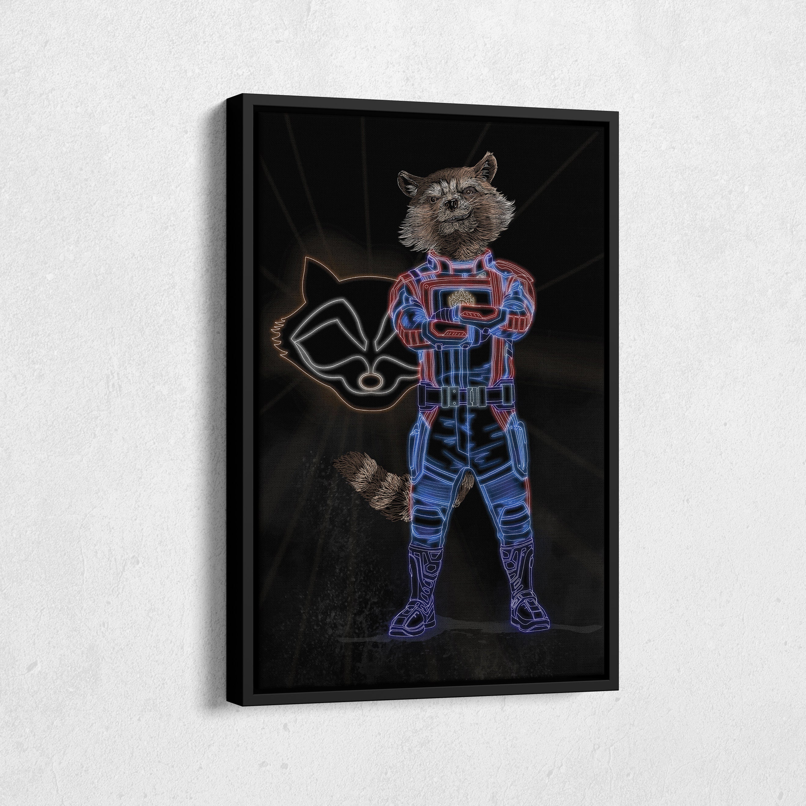 Rocket Raccoon Poster Neon Marvel Comics Canvas Wall Art Print Kids ...